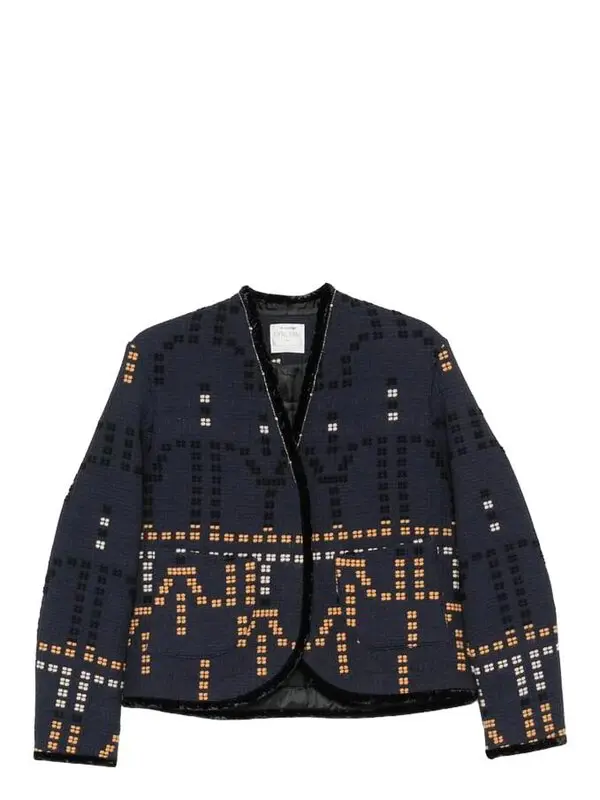 FORTE_FORTE Geometric Pattern Bomber Jacket - Blue