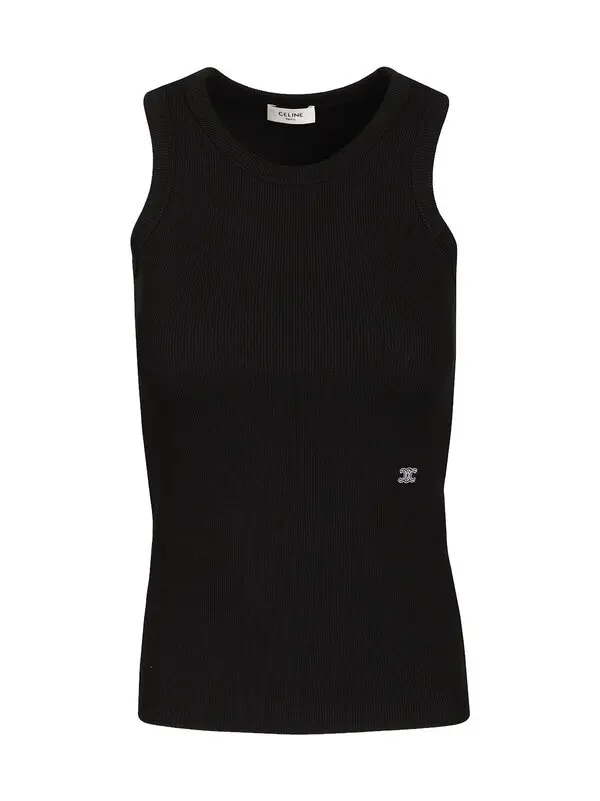 Celine Ribbed Silk And Cotton Tank Top - Black