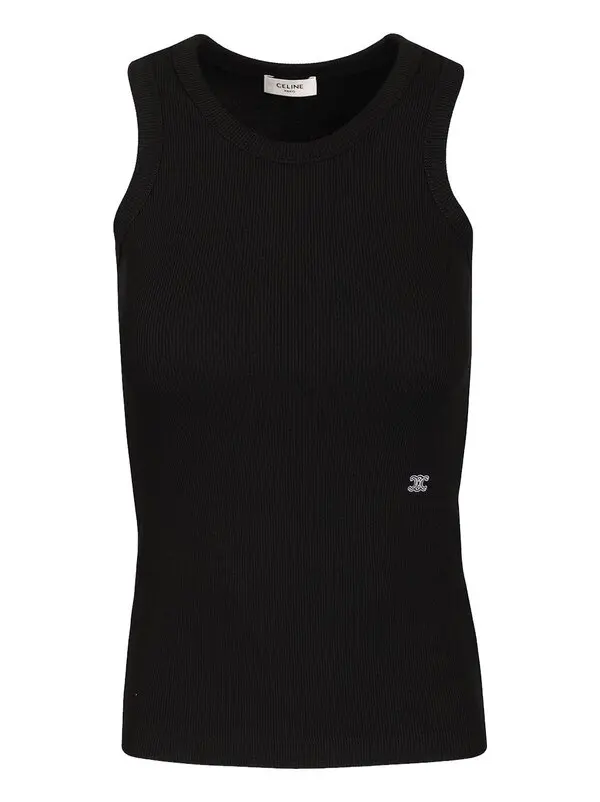 Celine Ribbed Silk And Cotton Tank Top - Black