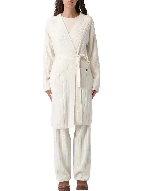 Max Mara Ribbed Belted Long Sleeve Sweater - White
