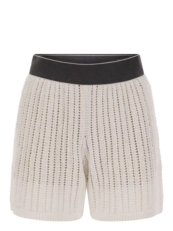 Brunello Cucinelli Cotton Net Knit Shorts - White