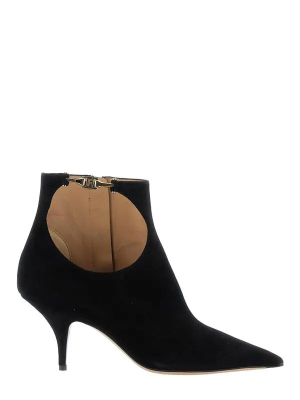 FERRAGAMO Agia' Black Ankle Boots With Cut-out Detail And Stiletto Heel In Suede - Multicolor