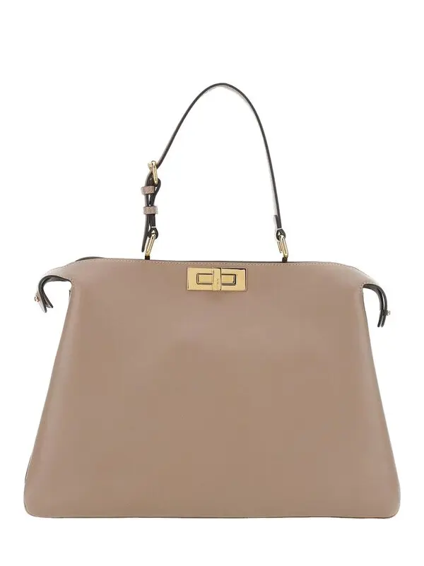 Fendi Pekaboo Soft Large' Grey Handbag With Twist Lock In Leather - Multicolor