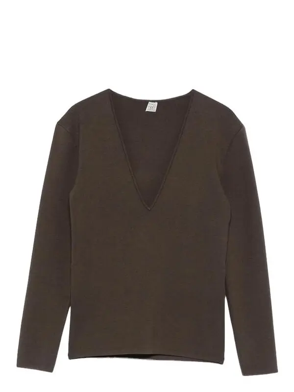 TOTEME Ribbed Knit V-neck Pullover - Brown