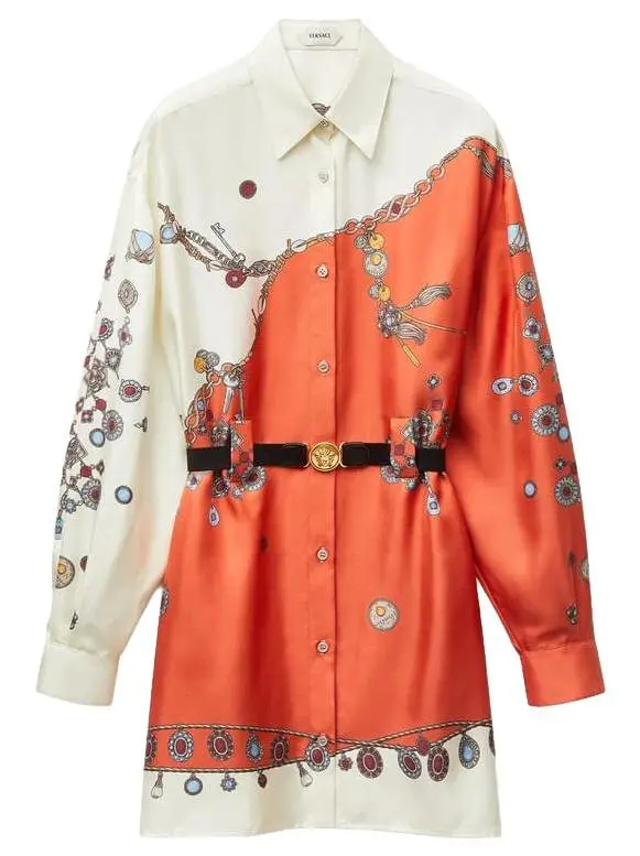 Versace Twill Mini Shirt Dress - Orange