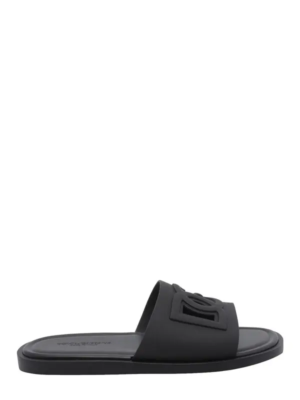 Dolce & Gabbana Calfskin Sliders With Dg Logo - Black