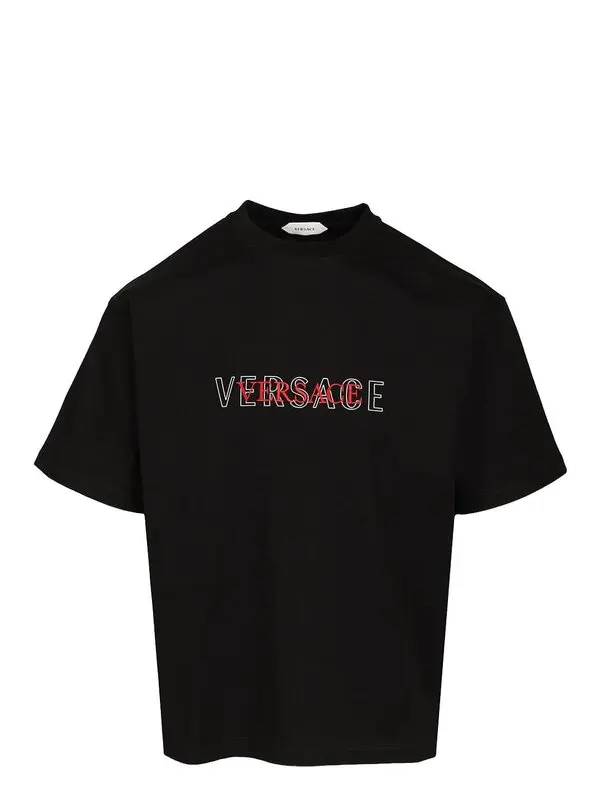 Versace T-shirt With Embroidered Logo - Black