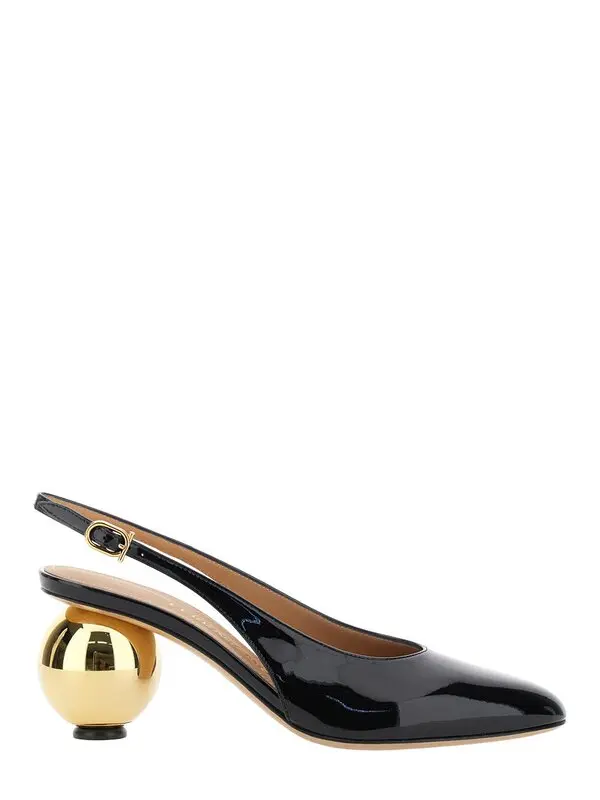 FERRAGAMO Tessie' Black Slingback Pumps With Spherical Heel In Patent Leather - Multicolor