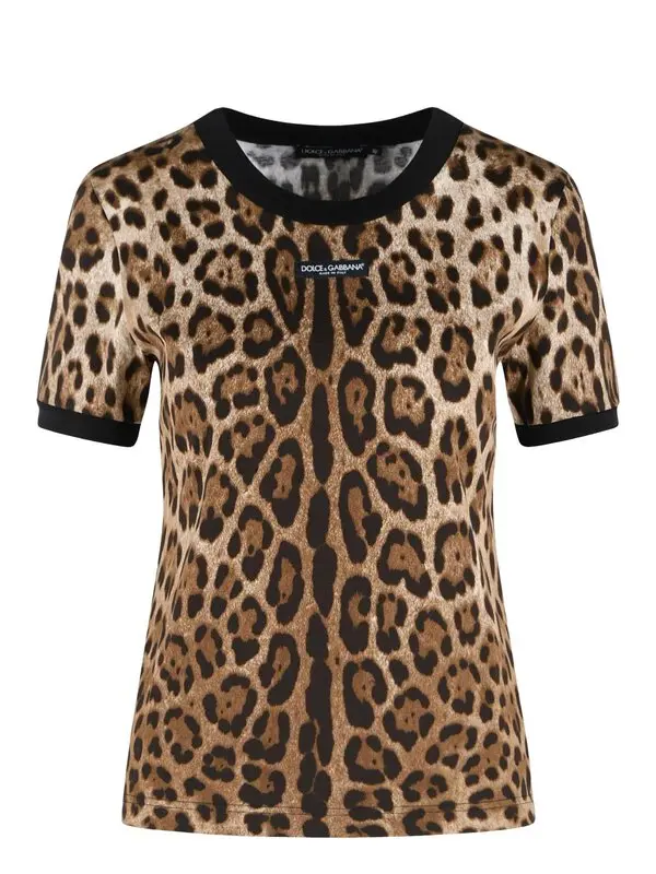 Dolce & Gabbana Leopard Print Cotton T-shirt - Brown