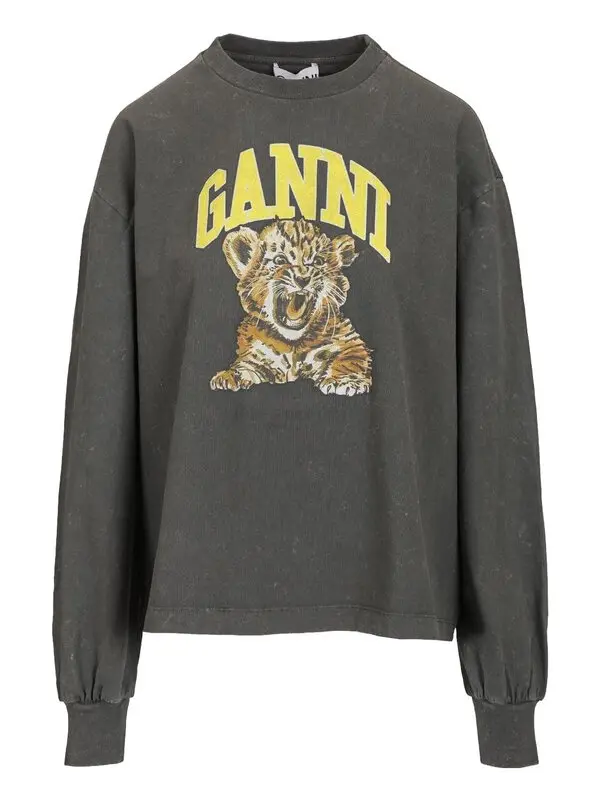 GANNI Tiger Print Long-sleeved T-shirt - Black