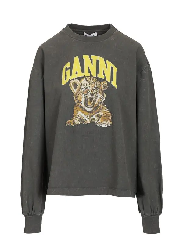 GANNI Tiger Print Long-sleeved T-shirt - Black