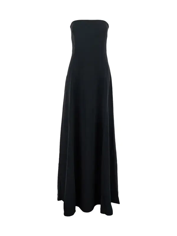 Solace London Helena' Black Long Dress With Bare Shoulder And Flared Hem In Twill - Multicolor