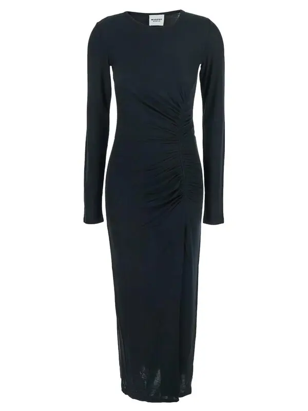 Isabel Marant Étoile Jelina' Midi Dress With Round Neck And Ruched Details In Modal Stretch - Black