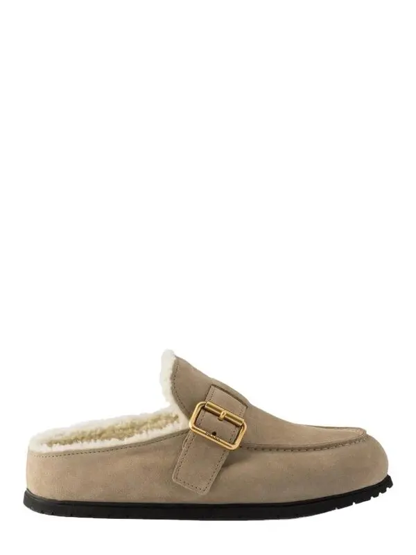 Prada Suede Shearling-lined Buckled Shoes - Cream