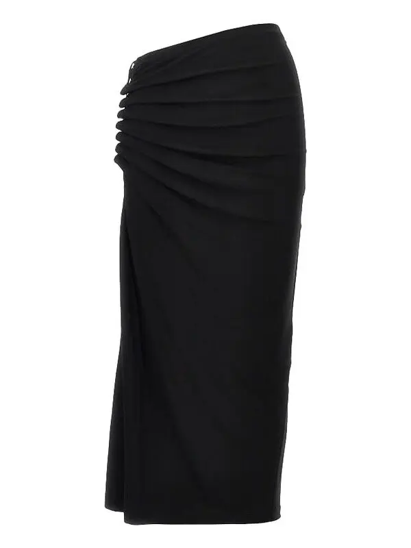 Rabanne Gathered Jersey Midi Skirt - Black