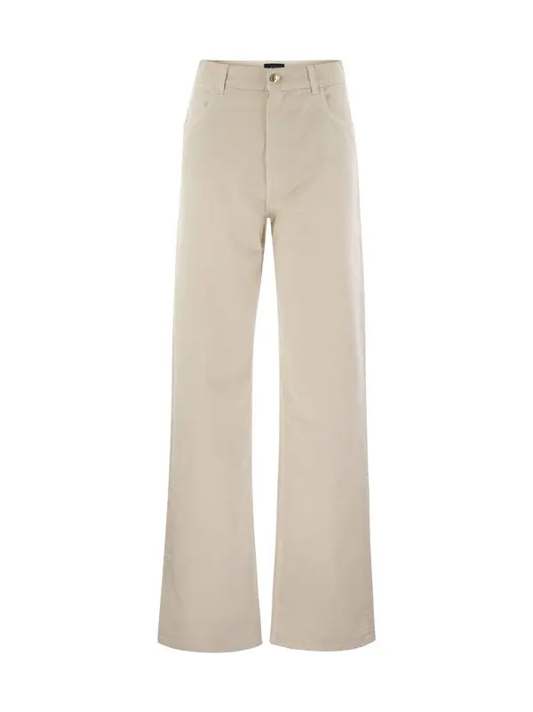 FAY Stretch Cotton Drill 5-pocket Trousers - Cream