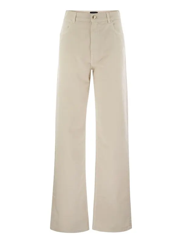 FAY Stretch Cotton Drill Flare Trousers - Cream
