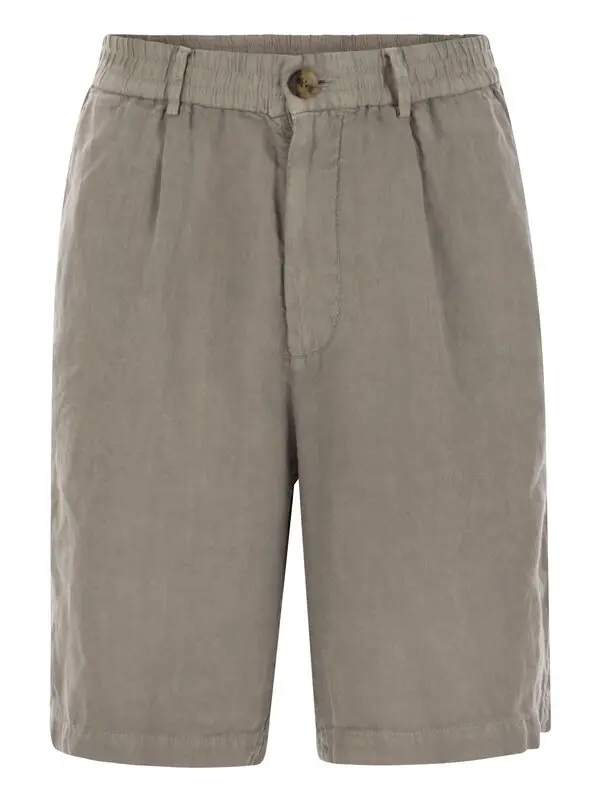 Brunello Cucinelli Bermuda Shorts In Light Délavé Linen Canvas - Yellow