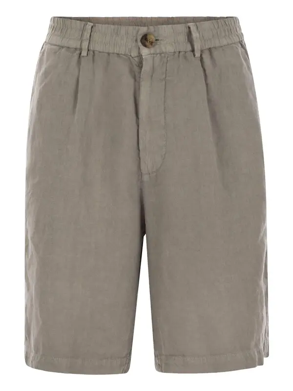 Brunello Cucinelli Light Délavé Linen Canvas Bermuda Shorts - Yellow
