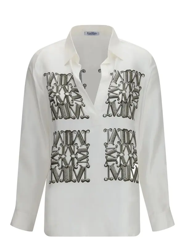 Max Mara Printed Silk Twill Shirt - White