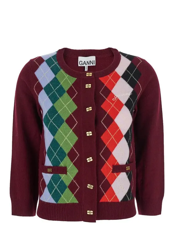 GANNI Wool And Cashmere Geometric Motif Cardigan - Multicolor