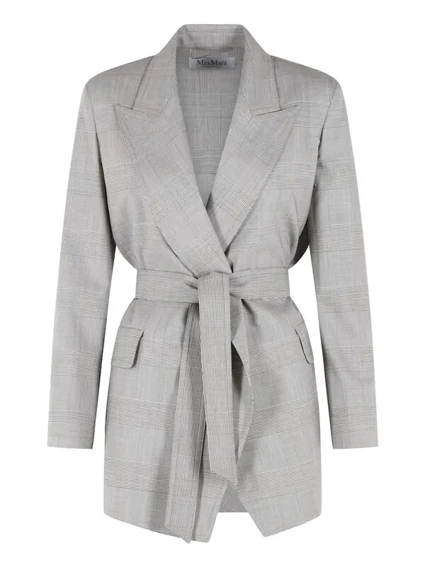 Max Mara Nasello' Olive Prince Of Wales Wool Robe Jacket - Green