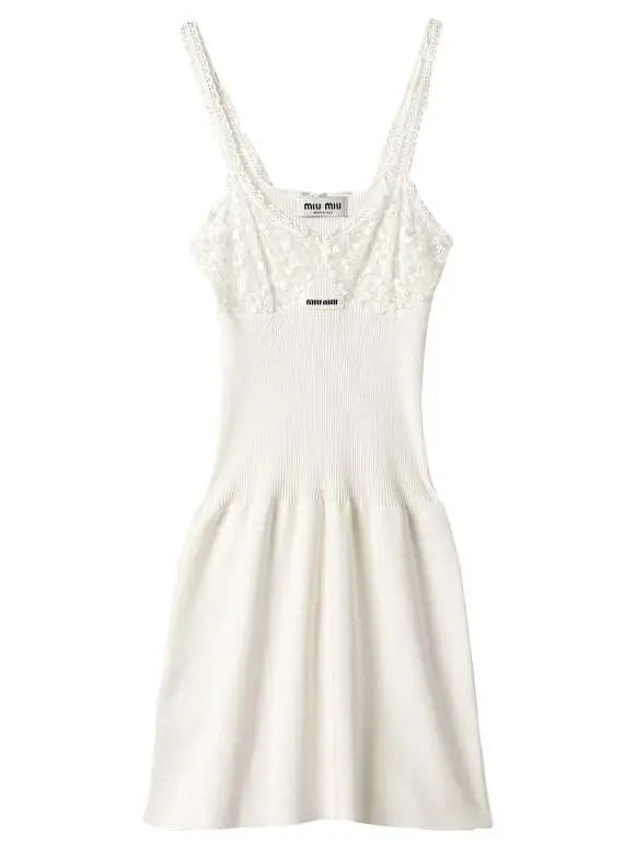 Miu Miu Ribbed Knit Day Dress - White