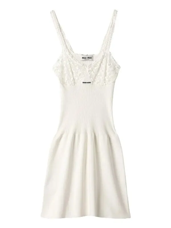 Miu Miu Ribbed Knit Day Dress - White