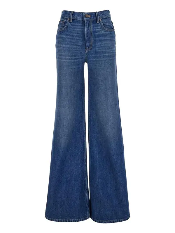 Chloé Blue High Waisted Jeans With Wide Leg And Logo Patch On The Rear In Denim - Multicolor