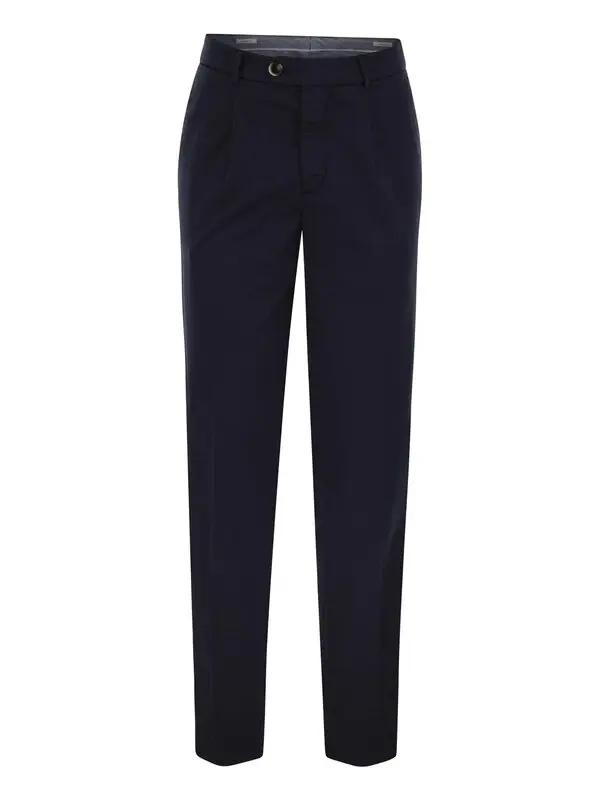 Brunello Cucinelli American Pima Comfort Cotton Pleated Trousers - Blue