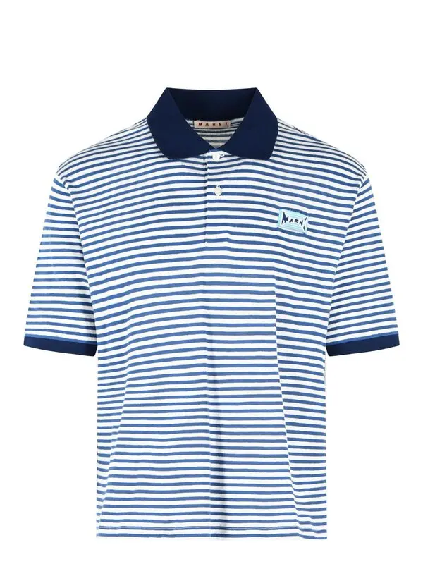 Marni Two-tone Linen Blend Polo Shirt - Blue