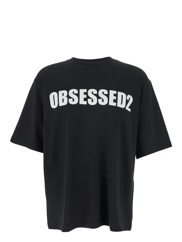 Dsquared2 Black Crewneck T-shirt With Maxi Logo Lettering On The Front In Cotton - Multicolor