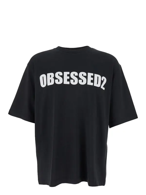 Dsquared2 Black Crewneck T-shirt With Maxi Logo Lettering On The Front In Cotton - Multicolor