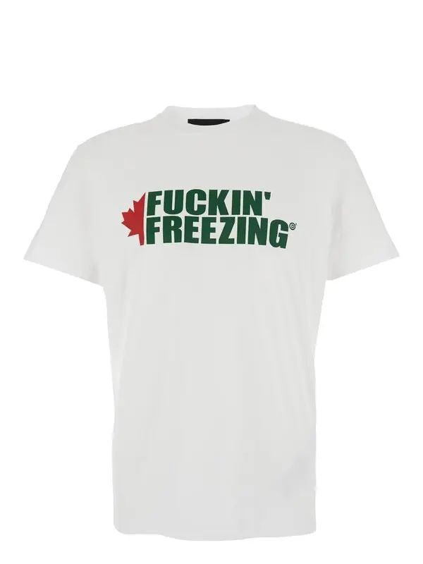 Dsquared2 Crewneck T-shirt With Print On The Front And Logo Lettering On The Rear In Cotton - White