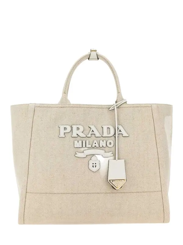 Prada Sand Canvas Shopping Bag - Brown