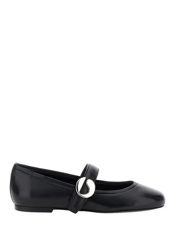 Coperni Black Ballerinas With Metallic Logo And Strap In Smooth Leather - Multicolor