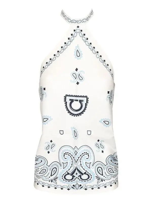 FERRAGAMO Silk Arabesque Scarf Top - Multicolor