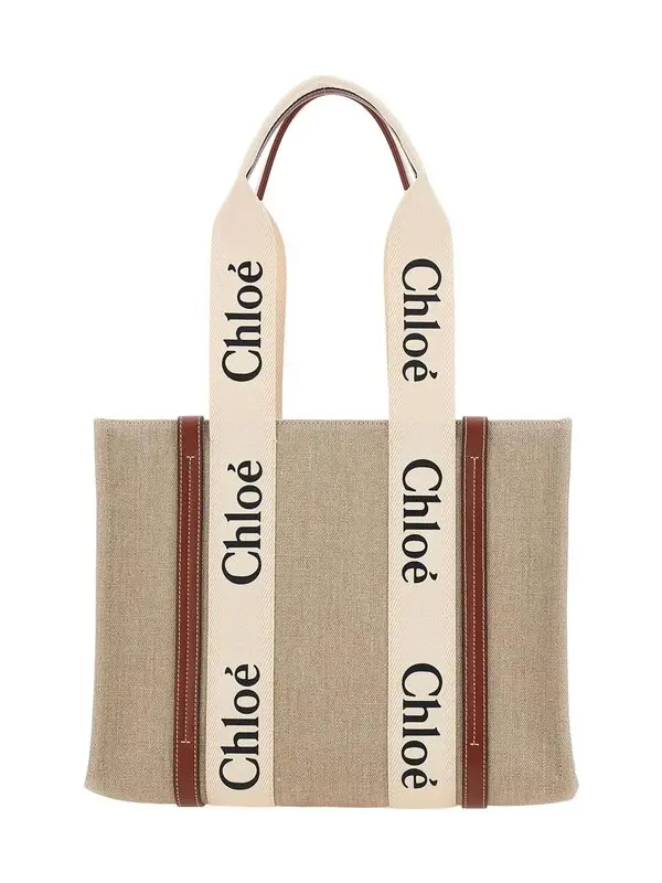 Chloé Linen Woody Tote Bag - Cream