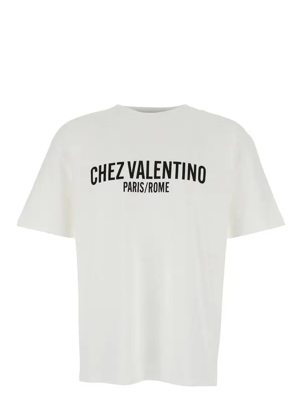 Valentino Garavani Chez' Crewneck T-shirt With Maxi Logo Print On The Front In Cotton - White