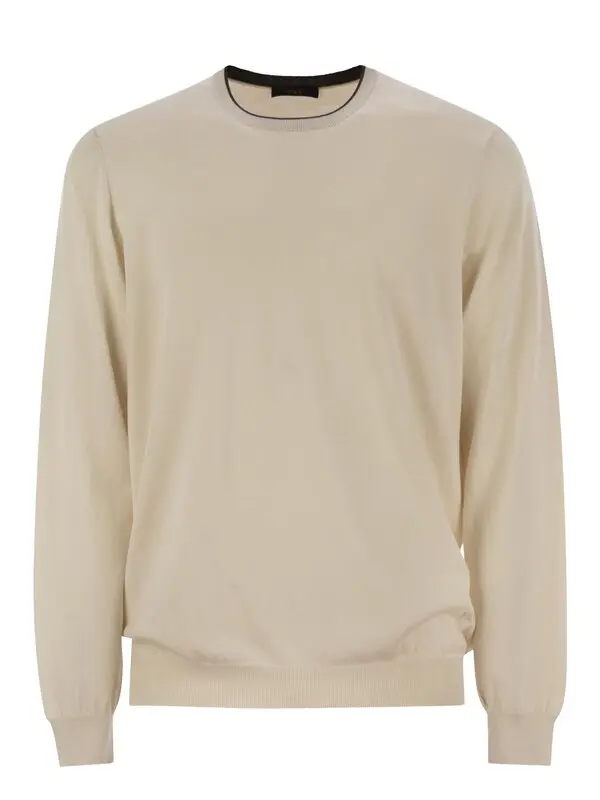 FAY Cotton Crew-neck Jumper - Cream