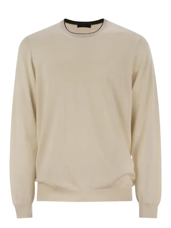 FAY Cotton Crew-neck Jumper - Cream