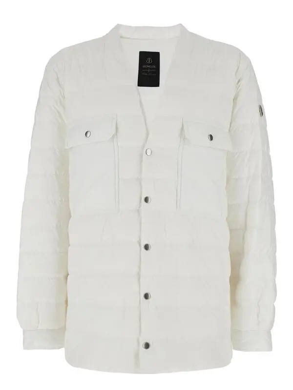 RICK OWENS X MONCLER White Down Jacket With Logo Patch On The Sleeve And Snap Buttons In Tech Fabric - Multicolor