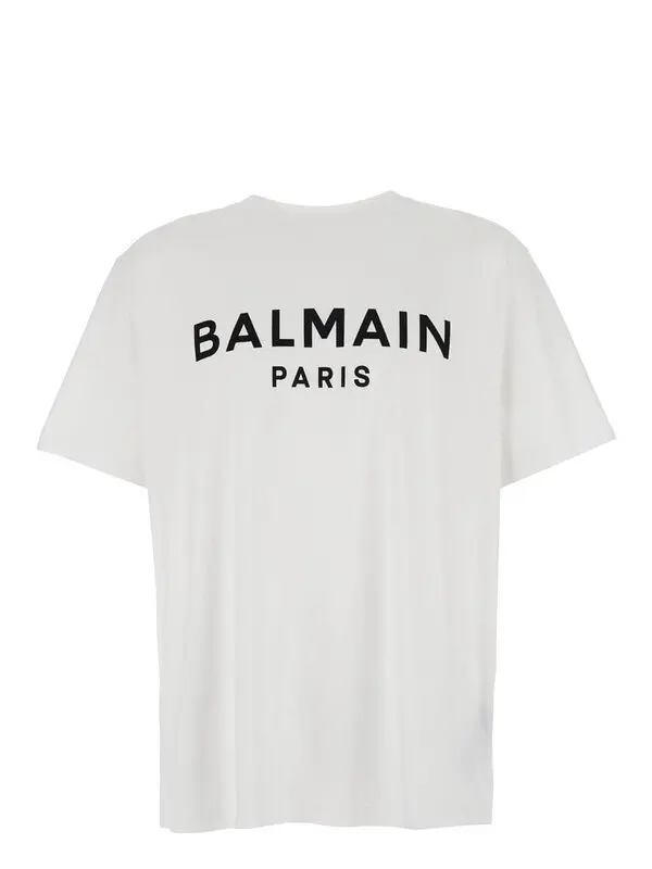Balmain Crewneck T-shirt With Logo Lettering On The Front In Cotton - White