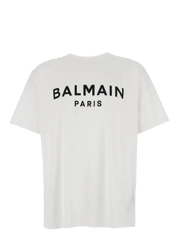 Balmain Crewneck T-shirt With Logo Lettering On The Front In Cotton - White