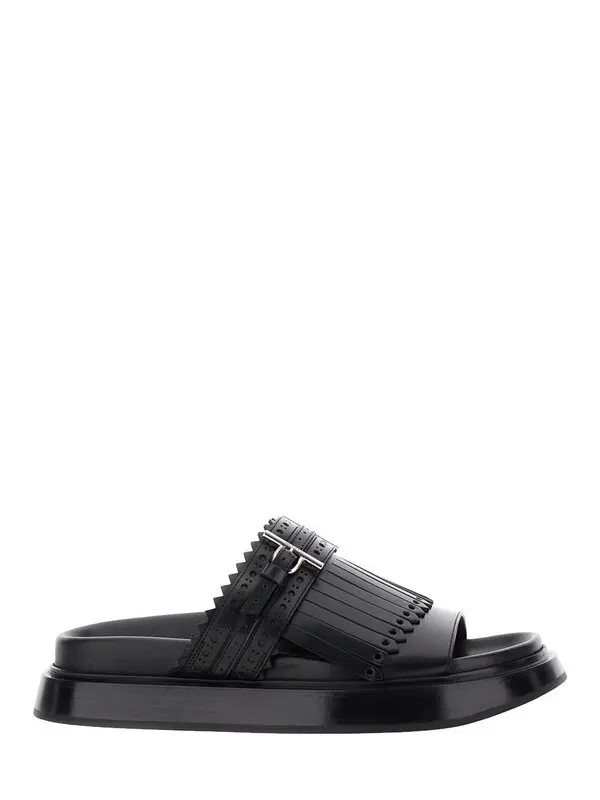 Alexander McQueen Leather Sandals With Brogue And T-buckle - Multicolor