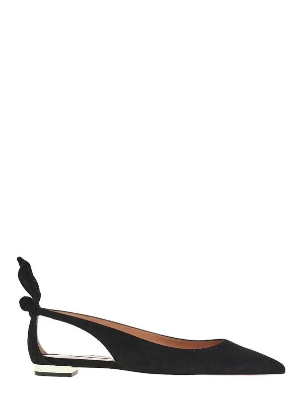 AQUAZZURA Suede Leather Bow Tie Ballet Flats - Black