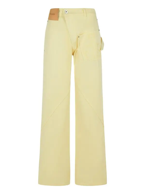 JW Anderson Workwear' Cotton Pants With Twisted Leg - Yellow