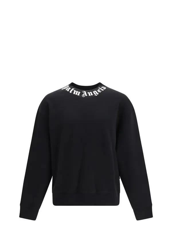 Palm Angels Logo Cotton Crewneck Sweatshirt - Black