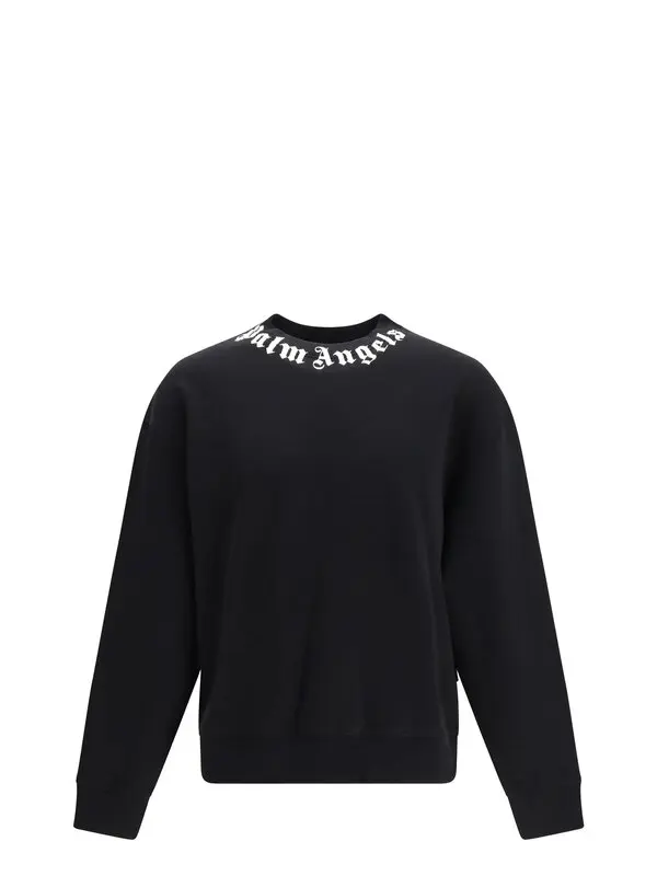 Palm Angels Logo Cotton Crewneck Sweatshirt - Black