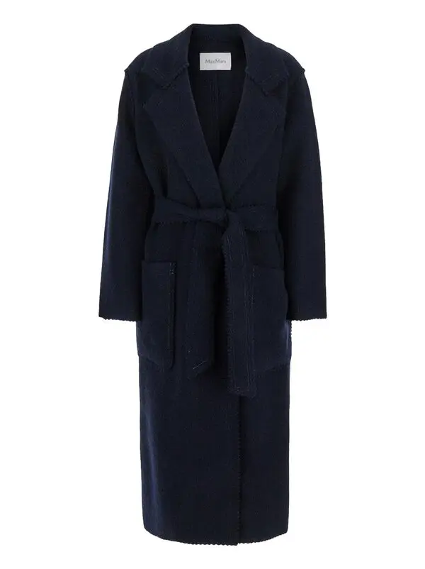 Max Mara Jene' Long Blue Coat With Belt In Wool And Cashmere - Multicolor